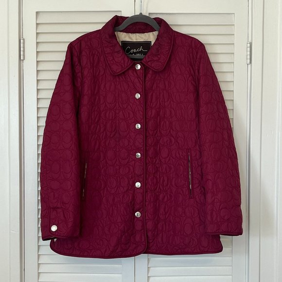 Coach | Jackets & Coats | Coach Quilted Jacket Red Women Xl Logo ...